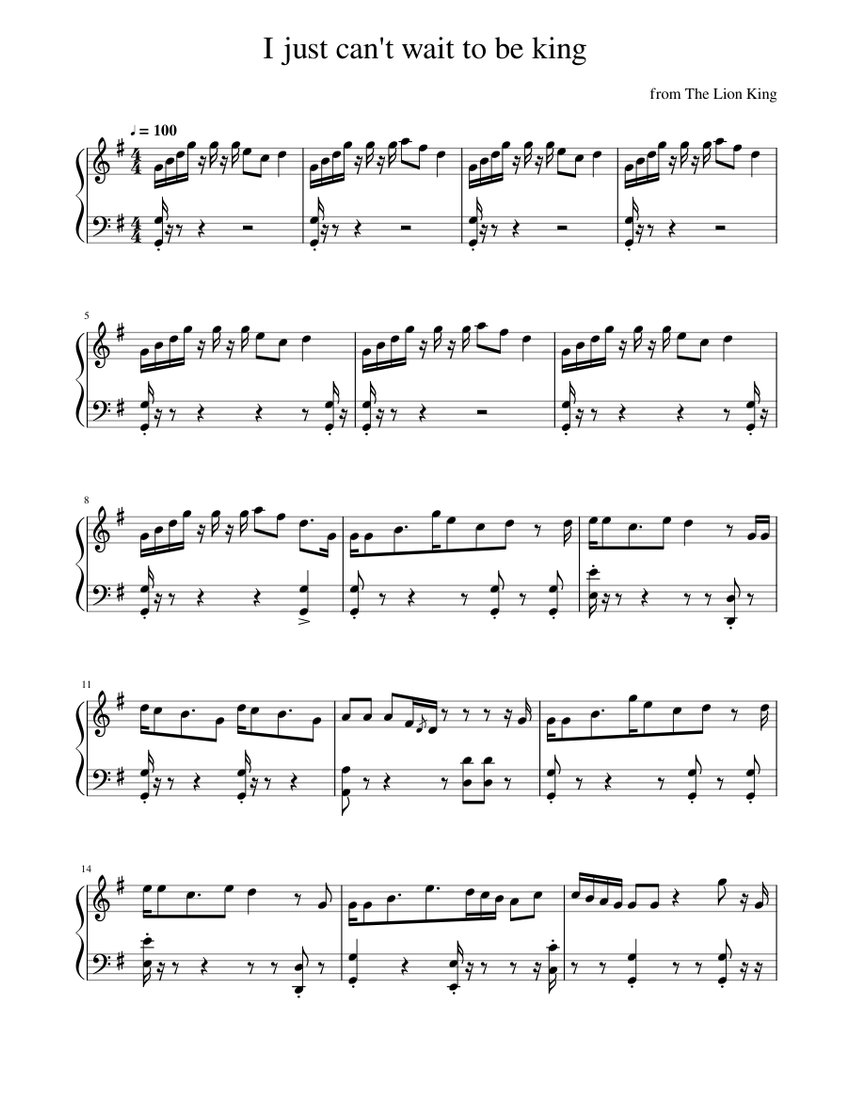 i just can't wait to be king Sheet Music for Piano (Solo) | MuseScore.com