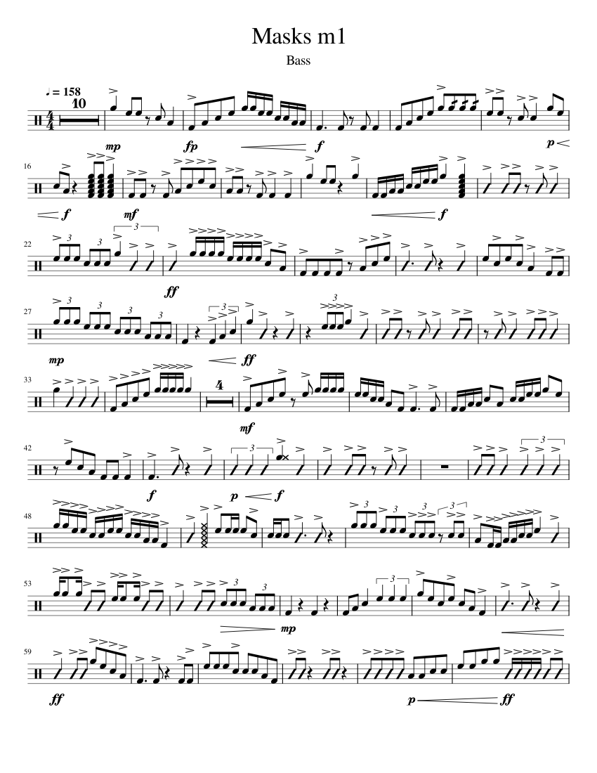 Masks m1 bass Sheet music for Bass drum (Solo) | Musescore.com