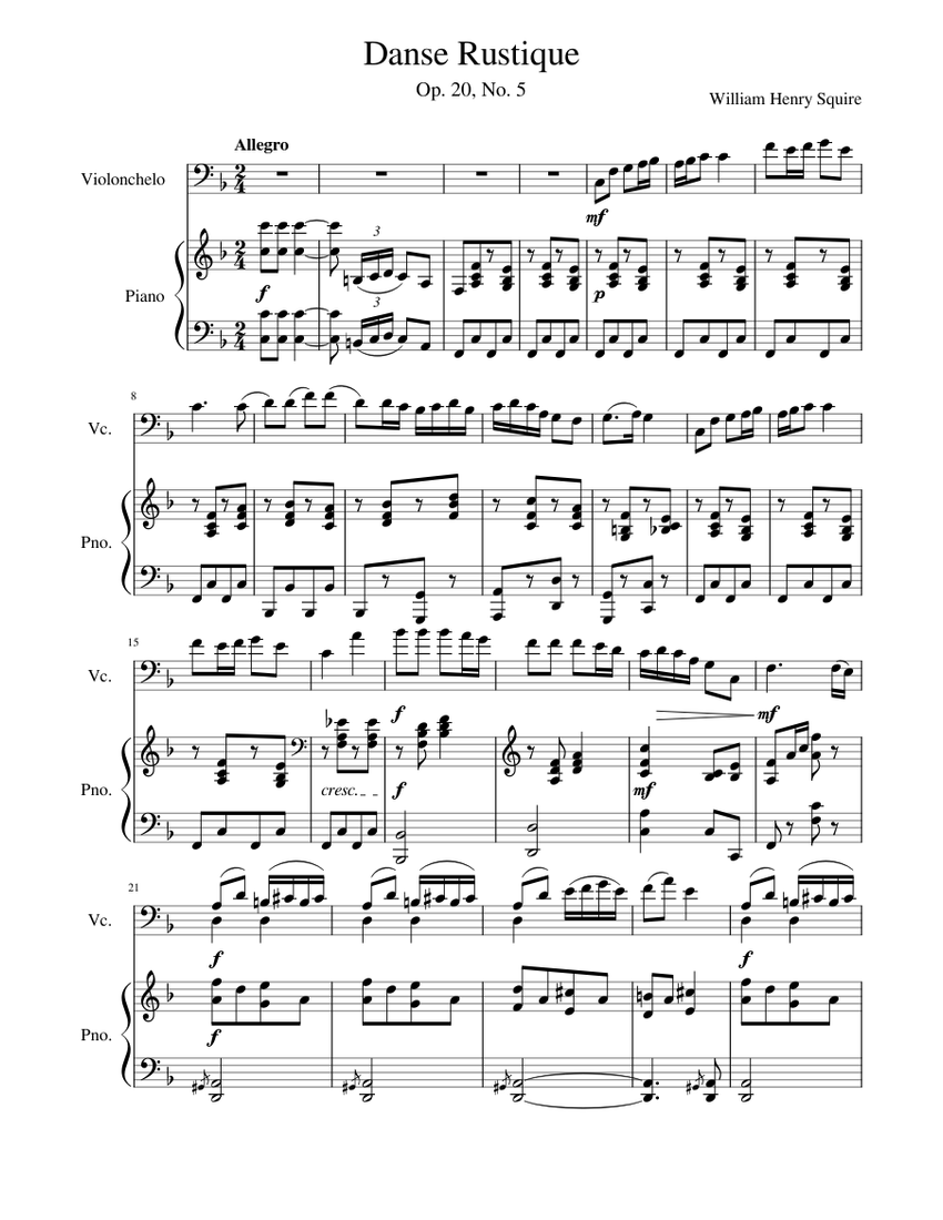 Danse rustique – William Henry Squire Sheet Music for Piano, Cello (Solo) | MuseScore.com