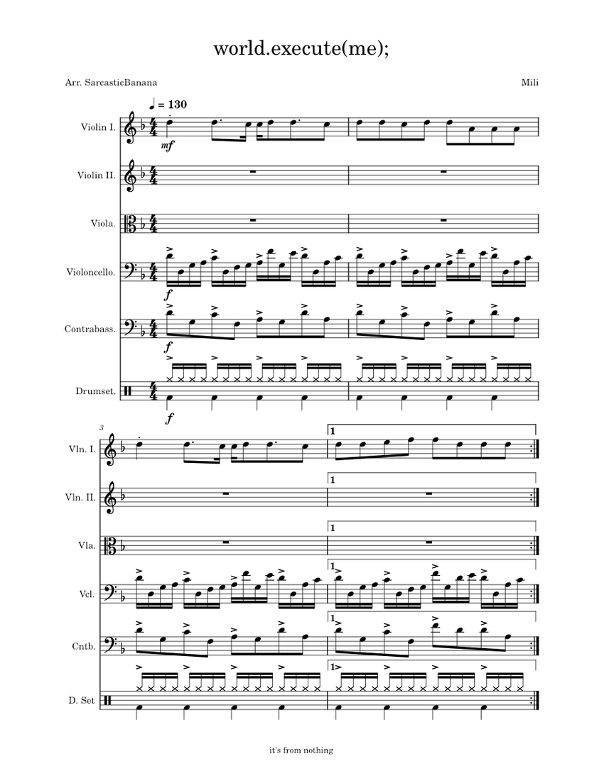 World.execute(me) – Mili for String Orchestra Sheet music for Violin ...