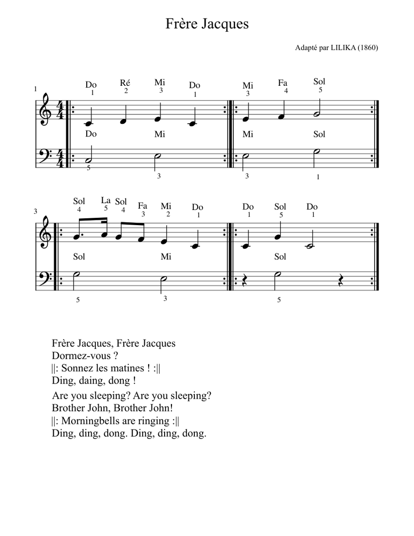Frère Jacques - piano Sheet Music for Piano (Solo) easy | MuseScore.com