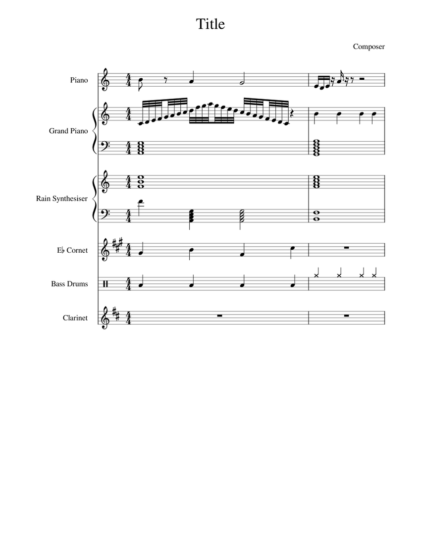 A music mixture Sheet music for Piano, Cornet, Bass drum, Synthesizer ...