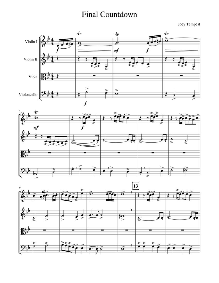 Final Countdown Sheet music for Viola (String Quartet) | Musescore.com