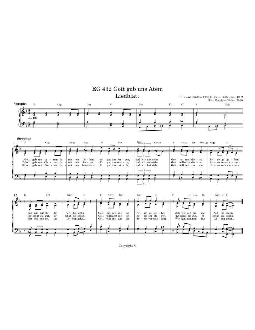 Gott gab uns Atem – T: Eckart Bücken M: Fritz Baltruweit - Arr. Matthias Weber Sheet music for ...