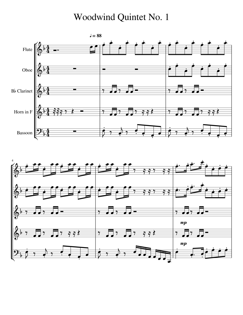 Wind Quintet No. 1 Sheet music for Flute, Oboe, Clarinet in b-flat ...