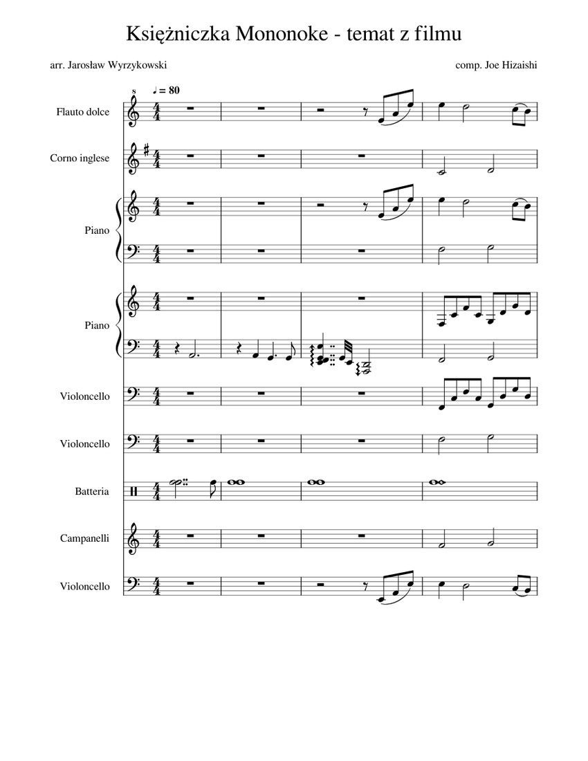 Princess Mononoke Sheet music for Piano, Oboe, Glockenspiel, Cello ...