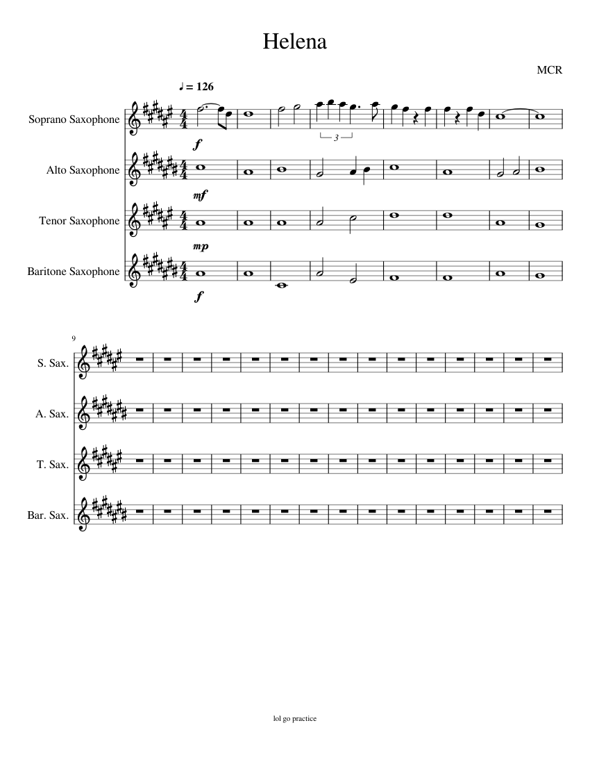 Helena Sheet Music for Saxophone alto, Saxophone tenor, Saxophone ...