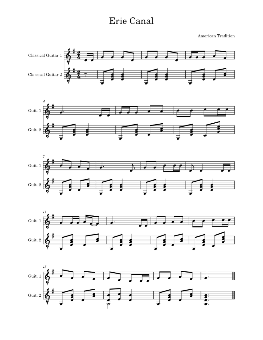 The Erie Canal – Misc Traditional Sheet music for Guitar (Solo ...