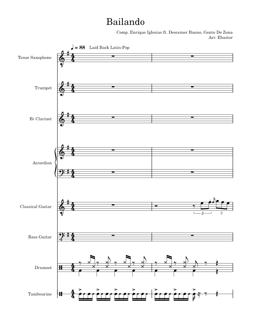 Bailando - Enrique Iglesias ft Descemer Bueno, Gente De Zona Sheet ...