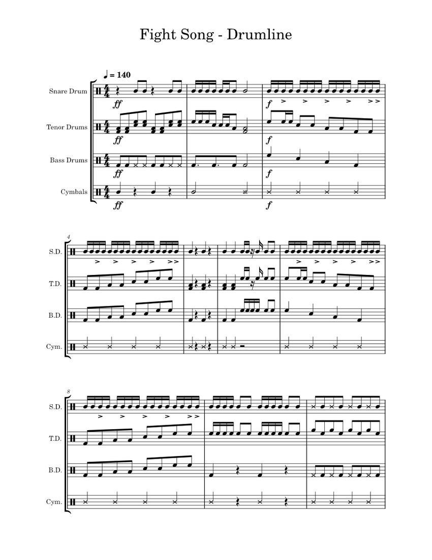 WHS Fight Song - Drumline Sheet music for Snare drum, Crash, Tenor drum ...