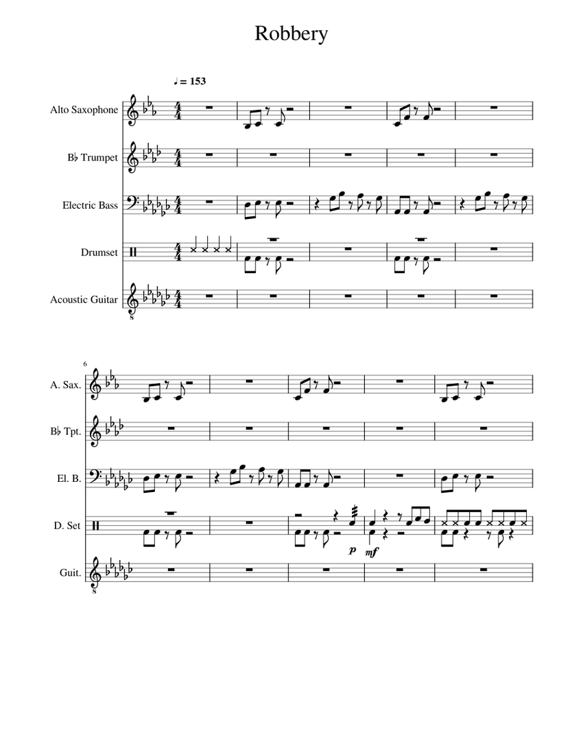 Robbery- Lime Cordiale Sheet Music for Saxophone alto, Trumpet in b ...