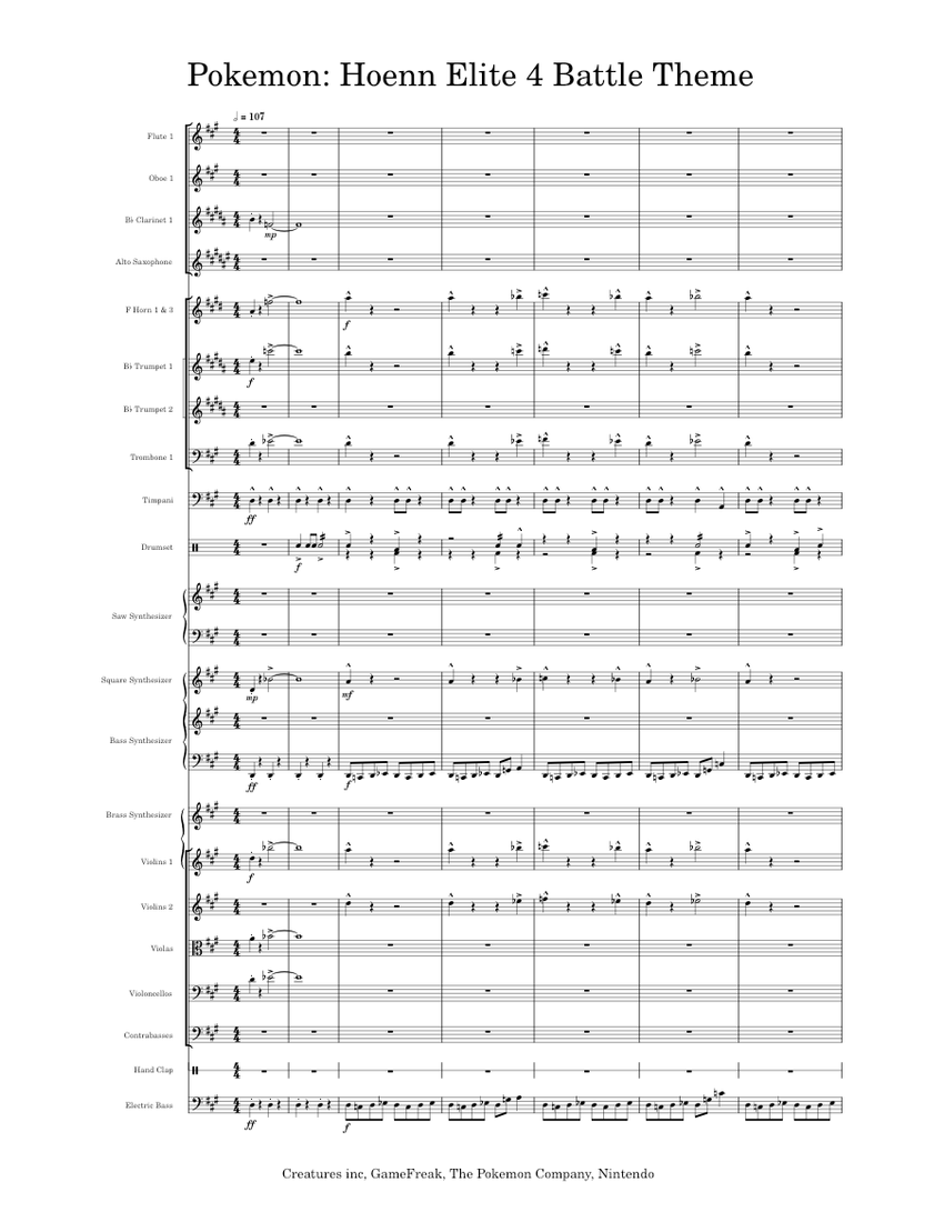 Pokemon Hoenn Elite 4 Battle Theme Sheet Music for Trombone, Flute ...