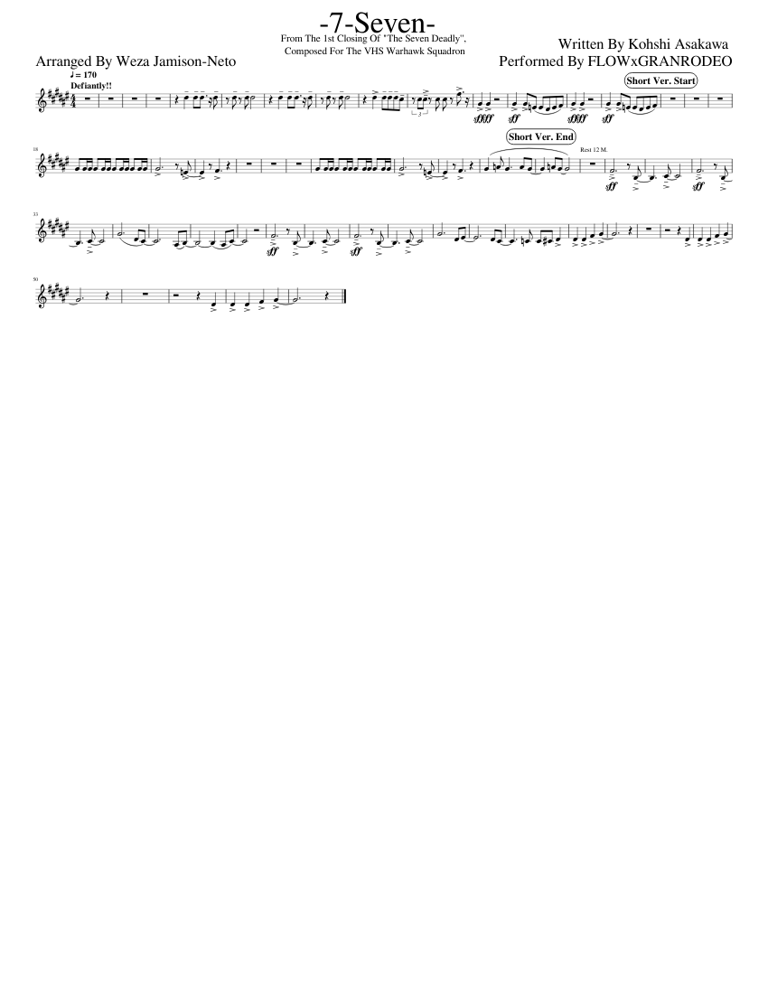 -7-Seven- Sheet music for Saxophone baritone (Solo) | Musescore.com