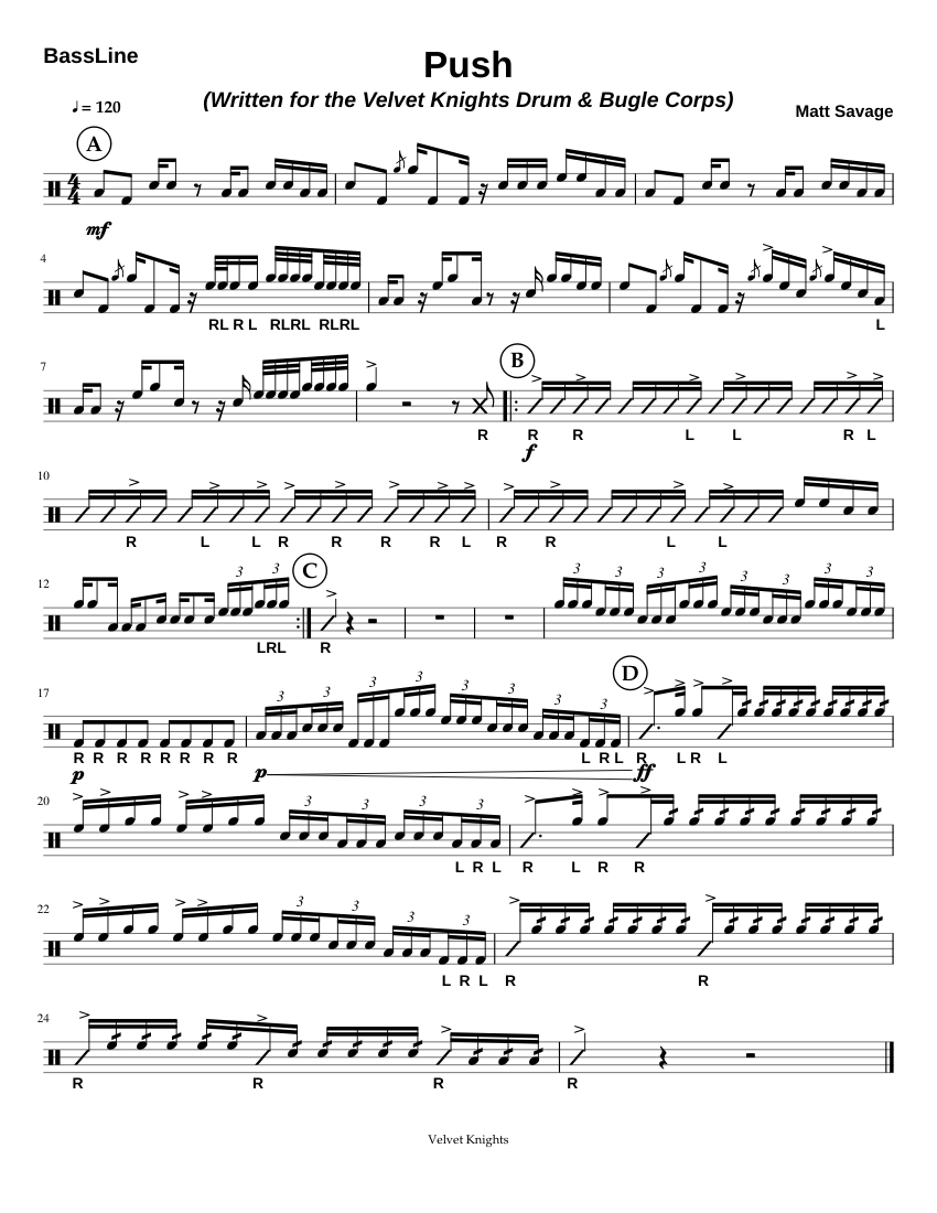 Push (BassLine) Sheet music for Bass drum (Solo) | Musescore.com