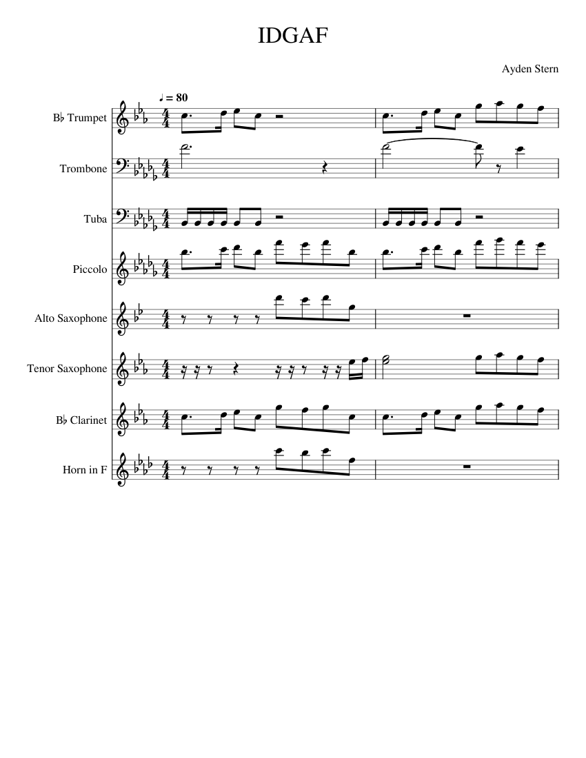 IDGAF marching band Sheet music for Trombone, Tuba, Flute piccolo ...