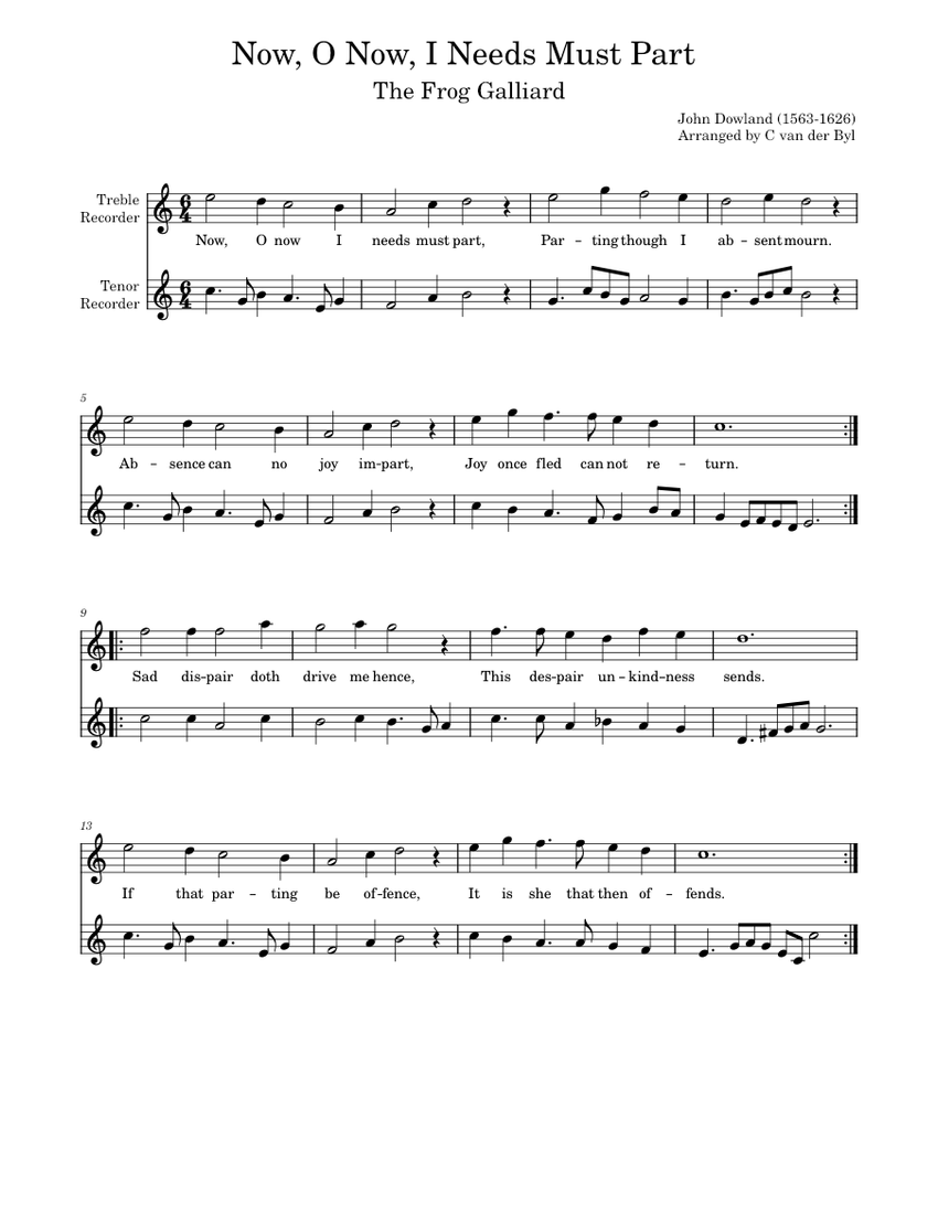 The frog galliard – John Dowland (Now, O Now, I Needs Must Part) Sheet ...