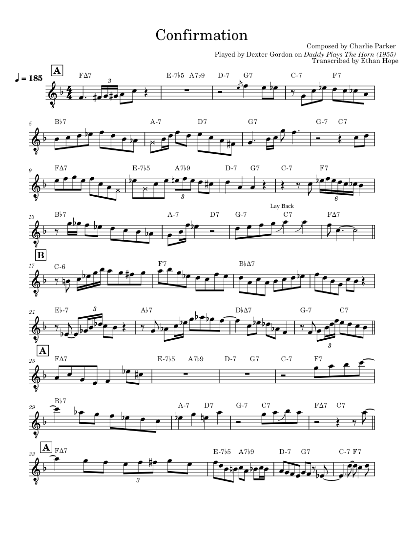 Confirmation – Dexter Gordon Sheet Music with Chords for Saxophone ...