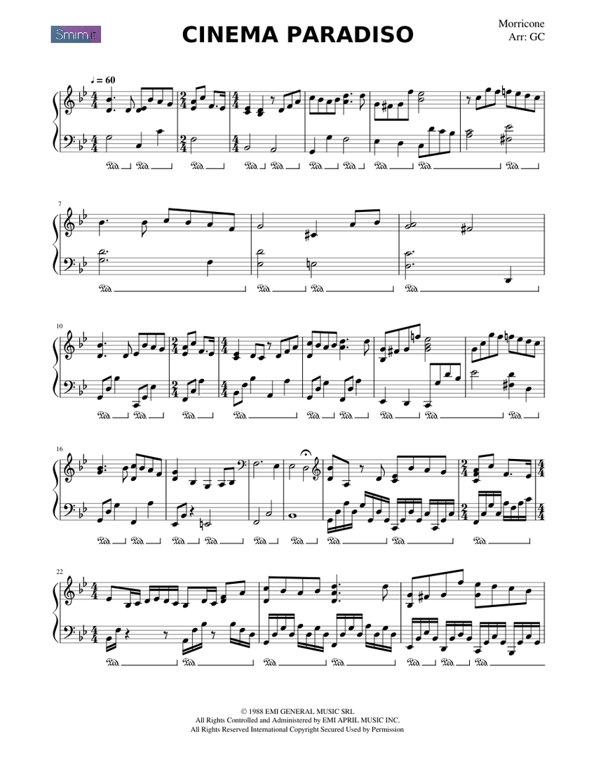 Cinema Paradiso (Morricone) Sheet Music for Piano (Solo) | MuseScore.com