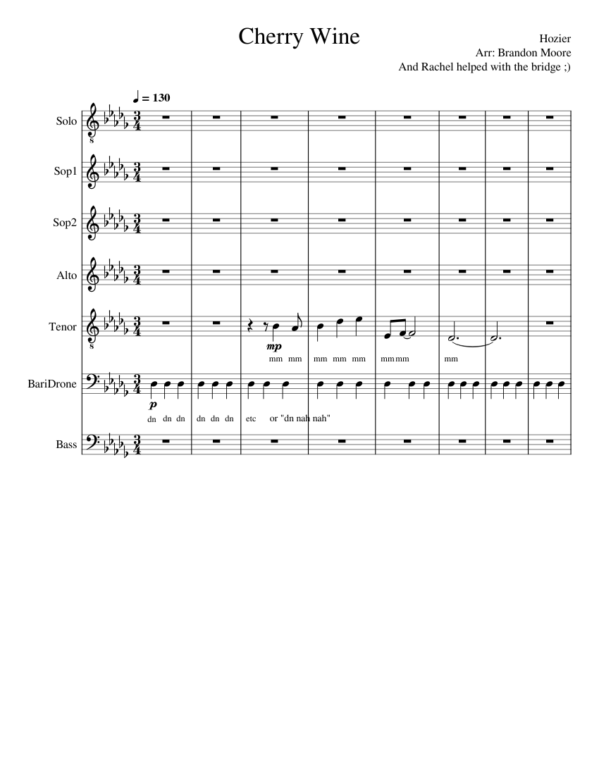 Cherry Wine - Hozier, arranged for a cappella Sheet music for Piano (A Capella) | Musescore.com