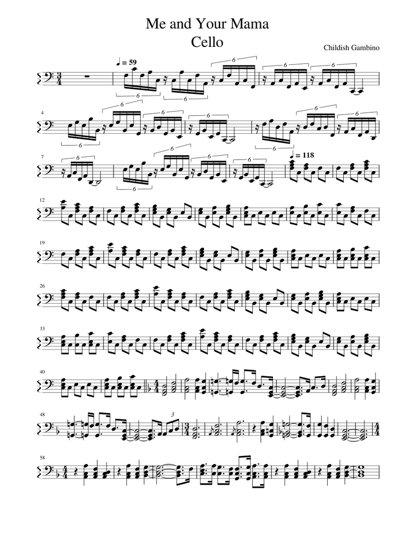 Me and your mama – Childish Gambino cello Sheet music for Cello (Solo ...