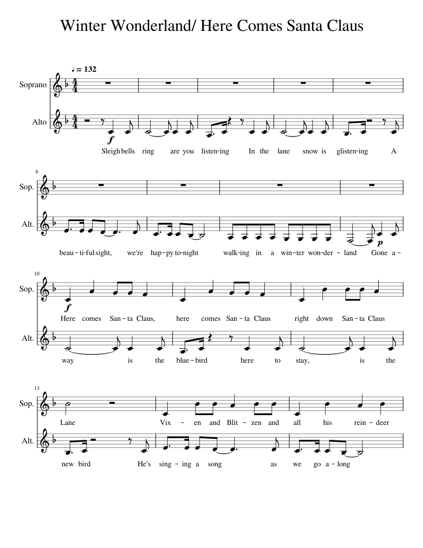 Winter Wonderland / Here Comes Santa Claus Sheet Music for Piano (Piano ...