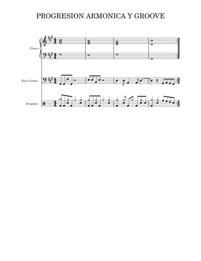 PROGRESION_ARMONICA_Y_GROOVE Sheet Music for Piano, Bass guitar, Drum ...
