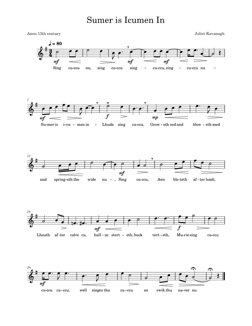 Sumer is Icumen In Sheet music for Alto (A Capella) | Musescore.com