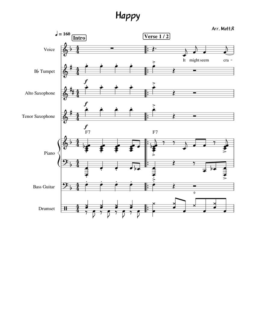 Happy - Jazz Band Sheet Music for Piano, Vocals, Saxophone alto ...