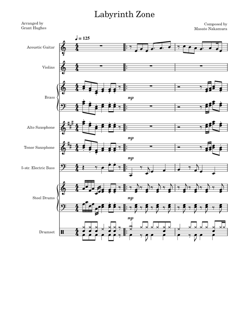 Labyrinth Zone Sheet music for Saxophone alto, Saxophone tenor, Guitar ...