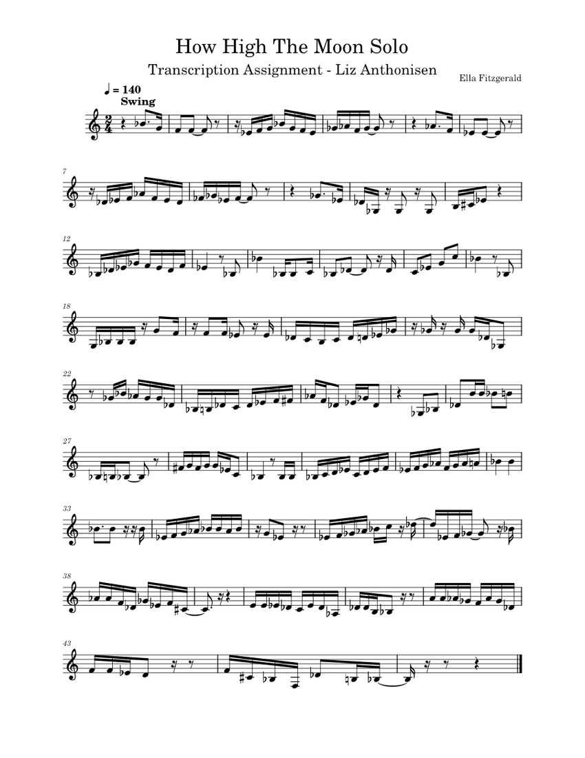 How high the moon – Ella Fitzgerald How High The Moon Solo Sheet Music ...