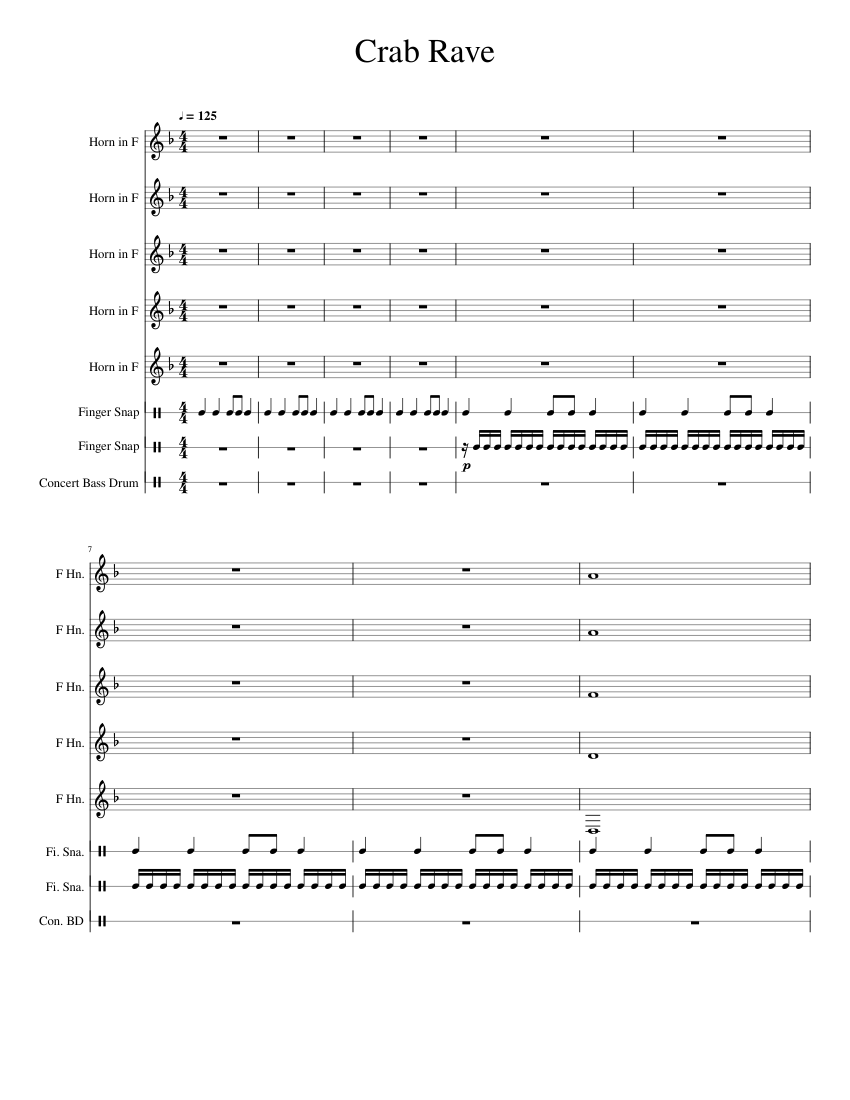 Crab Rave for Horn Quintet + Percussion Sheet music for French horn ...