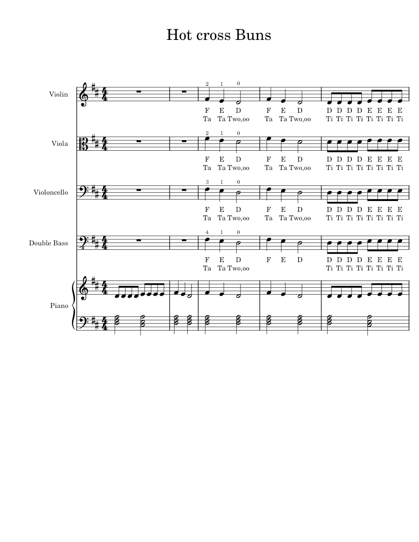Hot Cross Buns – England Folk Song Sheet Music for Piano, Contrabass ...