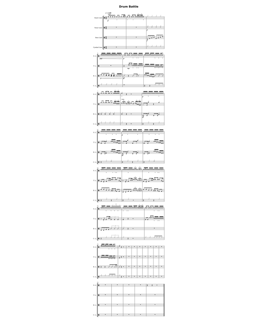 Drum Battle Sheet Music for Snare drum, Crash, Tenor drum, Bass drum ...