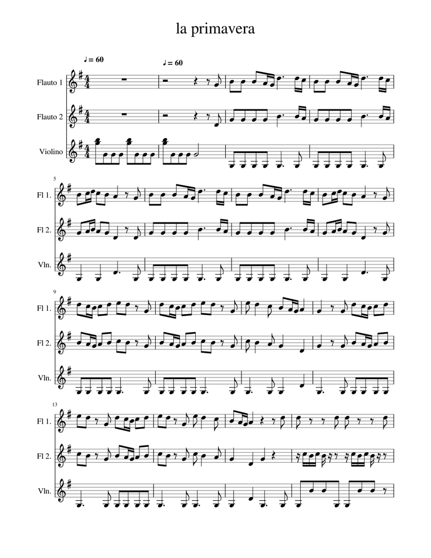 la primavera Versione Facilitata Sheet music for Piano, Flute, Violin ...