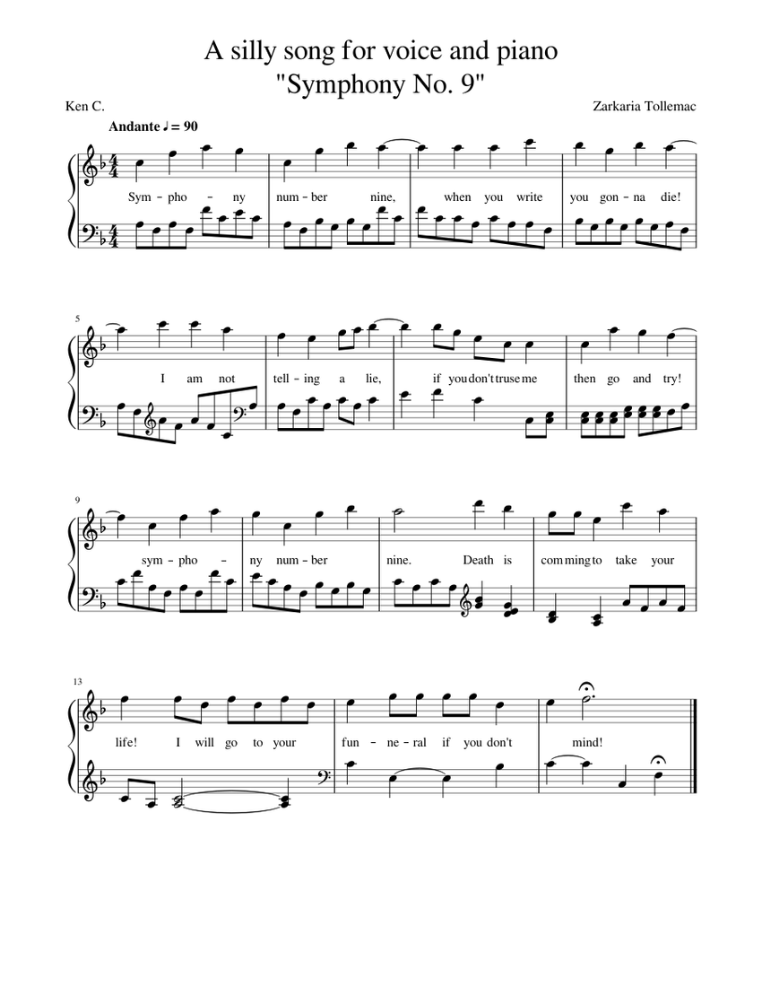 Silly original song #1, (READ DISCRIPTION) Sheet Music for Piano (Solo ...