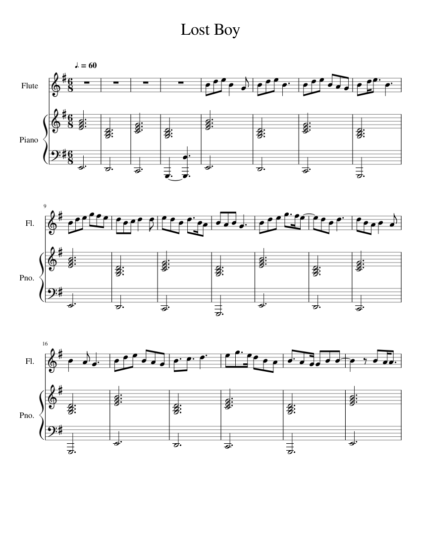 Lost Boy Sheet Music for Piano, Flute (Solo) | MuseScore.com