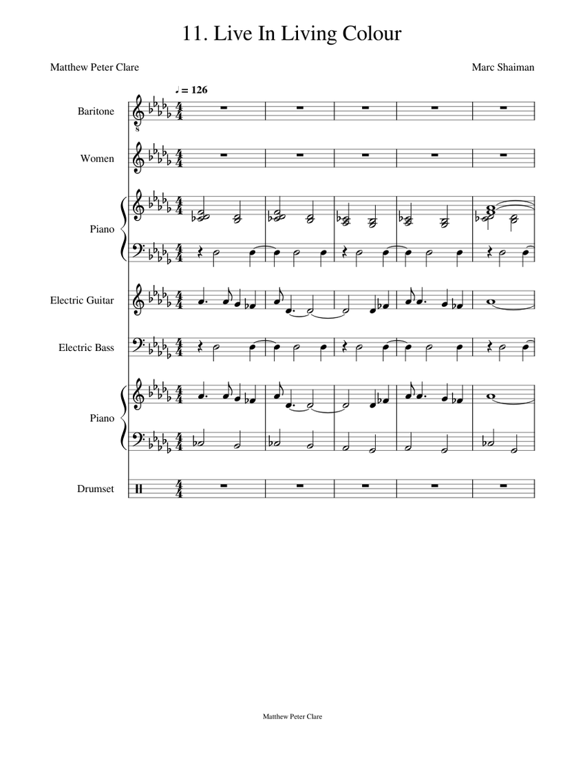 Live In Living Colour Sheet Music for Piano, Female, Baritone, Guitar ...