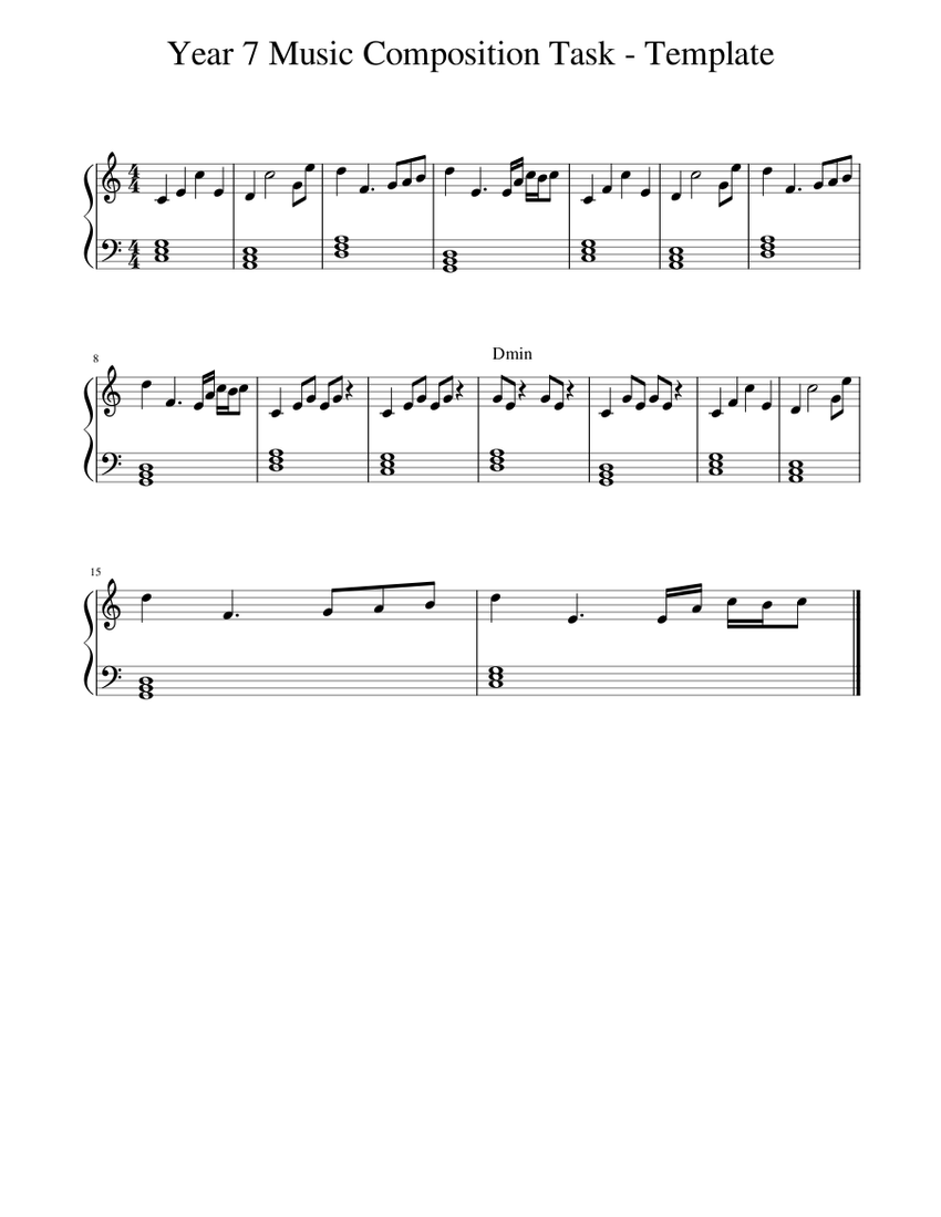 Year_7_Music_Composition_Task_-_Template Sheet music for Piano (Solo ...