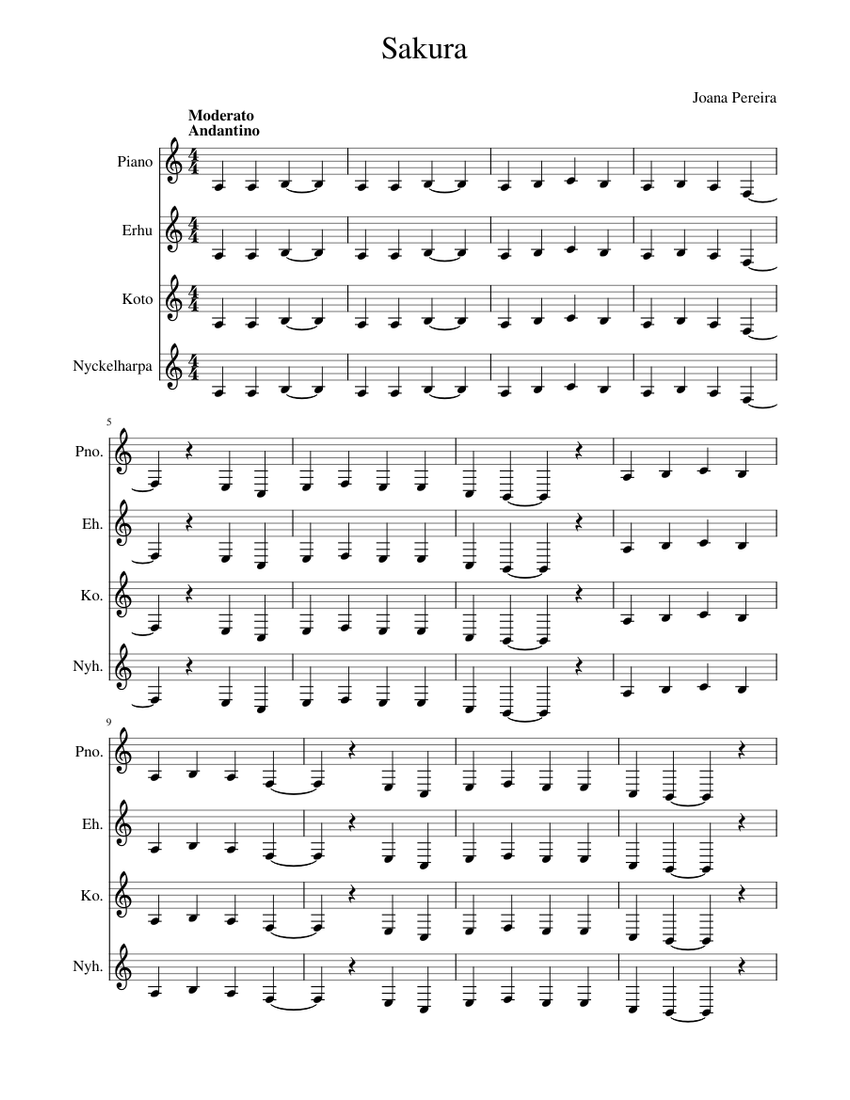 Sakura Sheet music for Piano, Nyckelharpa, Erhu, Strings - plucked ...