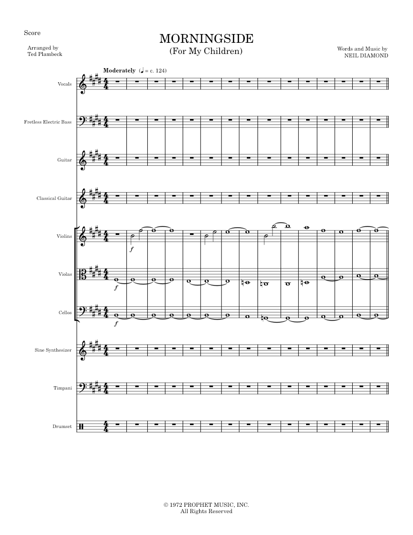 MORNINGSIDE Sheet Music with Chords for Piano, Timpani, Guitar, Bass ...