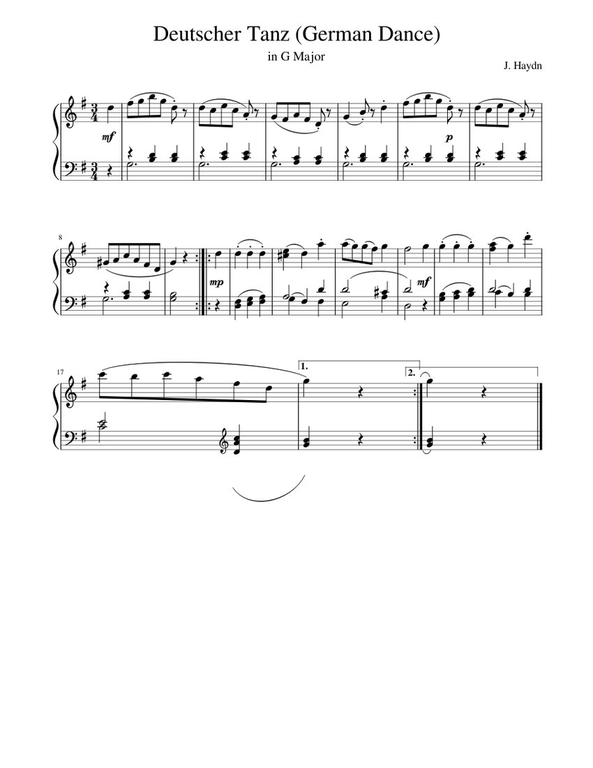 Deutscher Tanz (German Dance) Sheet music for Piano (Solo) | Musescore.com