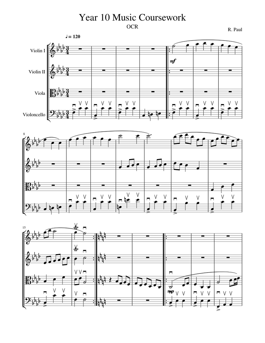 Year 10 Music Coursework 2016 Sheet music for Violin, Viola, Cello ...