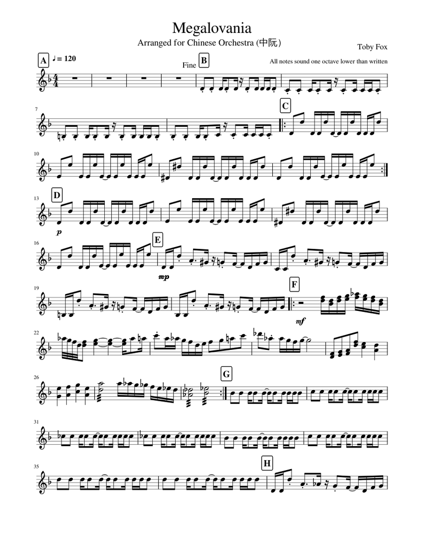 Megalovania（中阮） Sheet music for Piano (Solo) Easy | Musescore.com