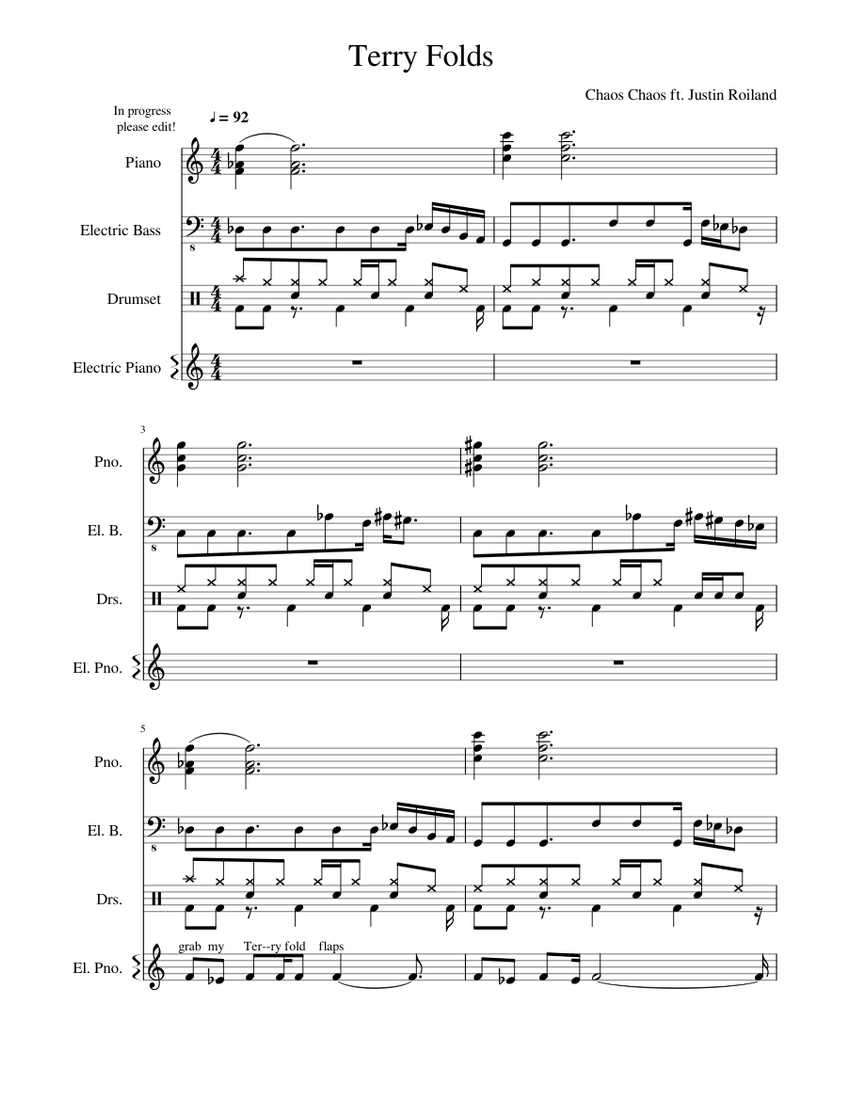 Terry Folds Sheet music for Piano, Bass guitar, Drum group (Mixed ...