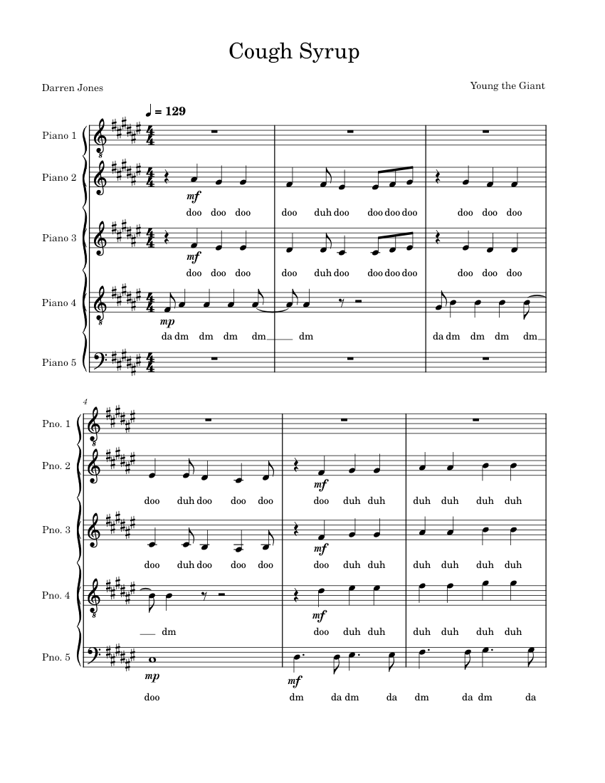 Cough Syrup - Young The Giant Sheet Music for Piano (A Capella ...
