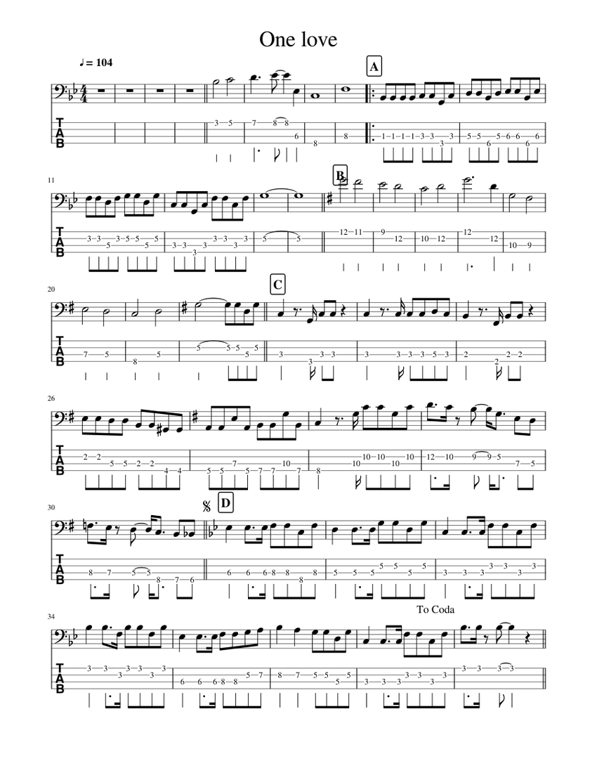 One love Sheet music for Bass guitar (Mixed Duet) | Musescore.com