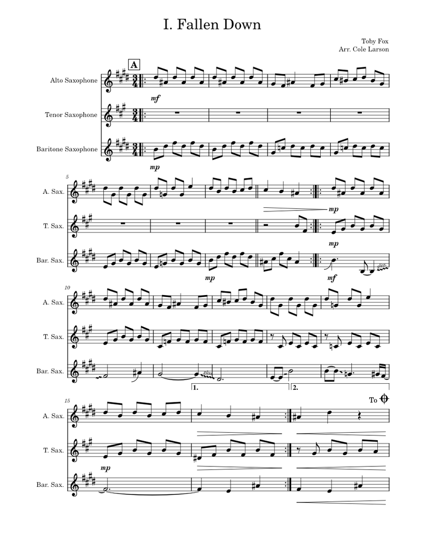Fallen Down – Toby Fox Sheet music for Saxophone alto, Saxophone tenor ...