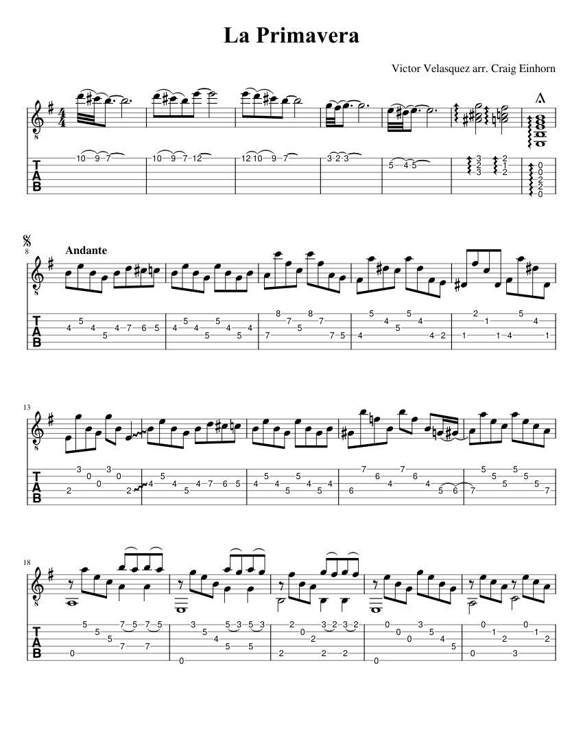 La Primavera Sheet Music and Tab for Guitar (Solo) | MuseScore.com