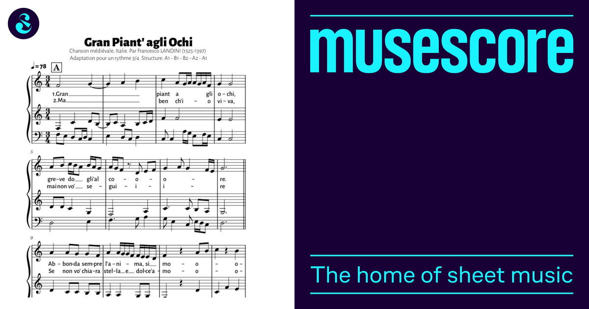 Gran Piant' Agli Ochi - Francesco Landini Sheet Music for Harp (Choral ...