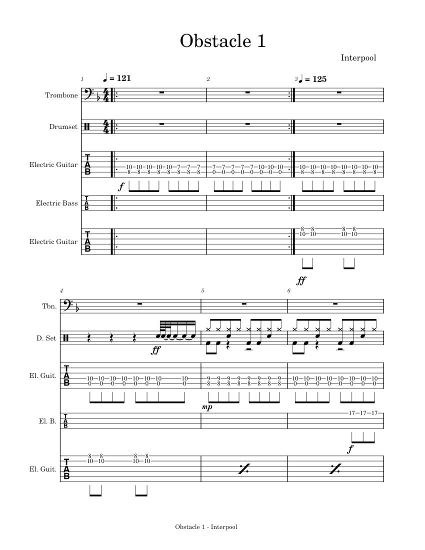 Obstacle 1 – Interpol . Sheet music for Trombone, Guitar, Bass guitar ...
